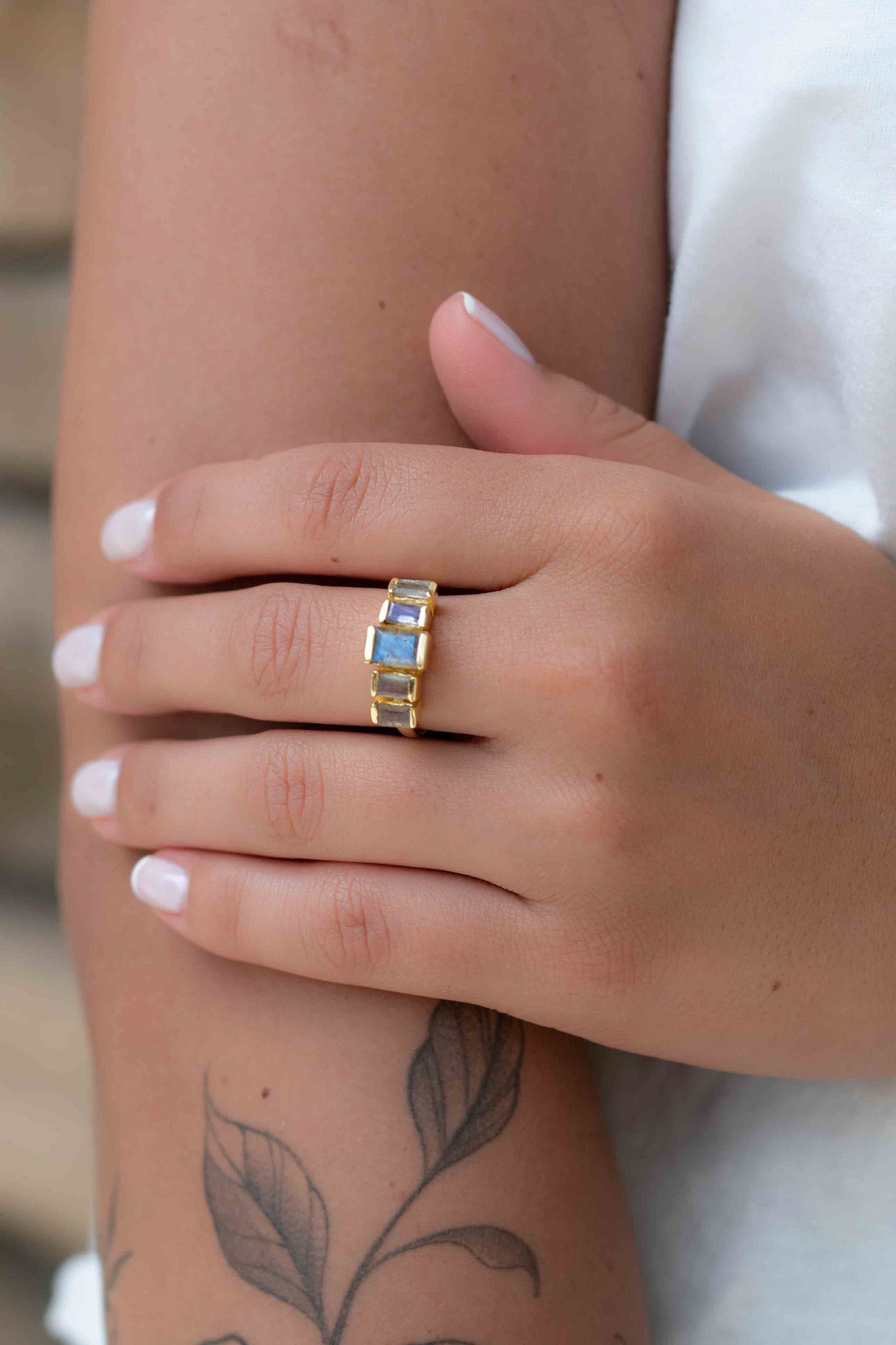 Rainbow Labradorite Ring ~ Rectangular Stone~ Gemstone ~ Natural ~ 18k ...