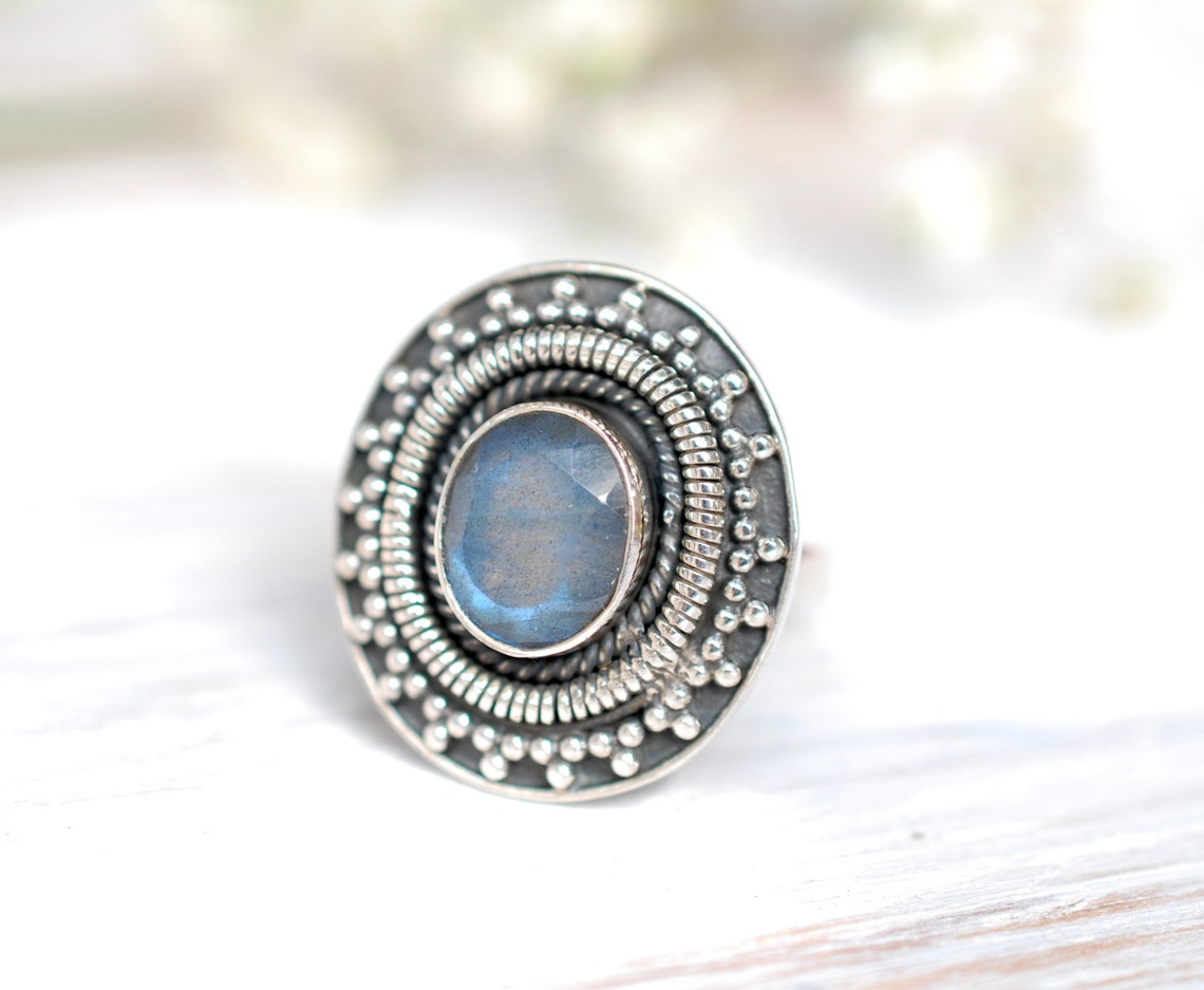 Rainbow Labradorite Ring Gemstone Natural Sterling - Etsy UK