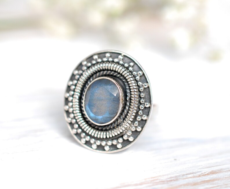 Rainbow Labradorite Ring Gemstone Natural Sterling | Etsy