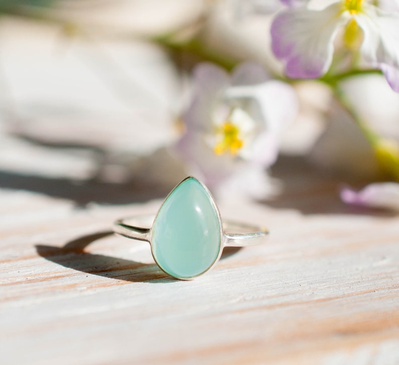 Aqua Chalcedony Ring ~ Sterling Silver 925 ~ Handmade ~ Gemstone ~ Thin ...