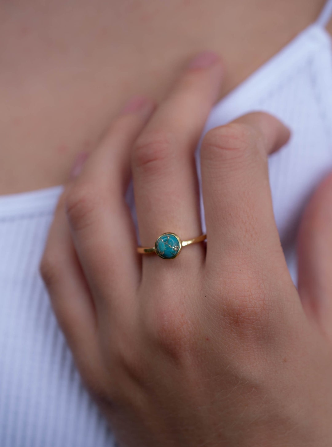 Copper Turquoise Ring ~ Gemstone ~ Natural ~ 18k Gold Plated ~ Jewelry ...