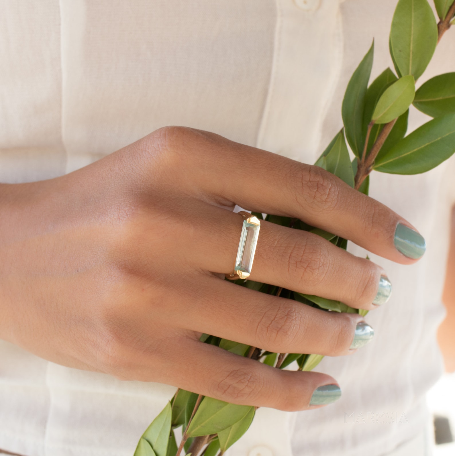 Blue Topaz Hydro Ring Rectangular Stone 18k Gold Plated - Etsy