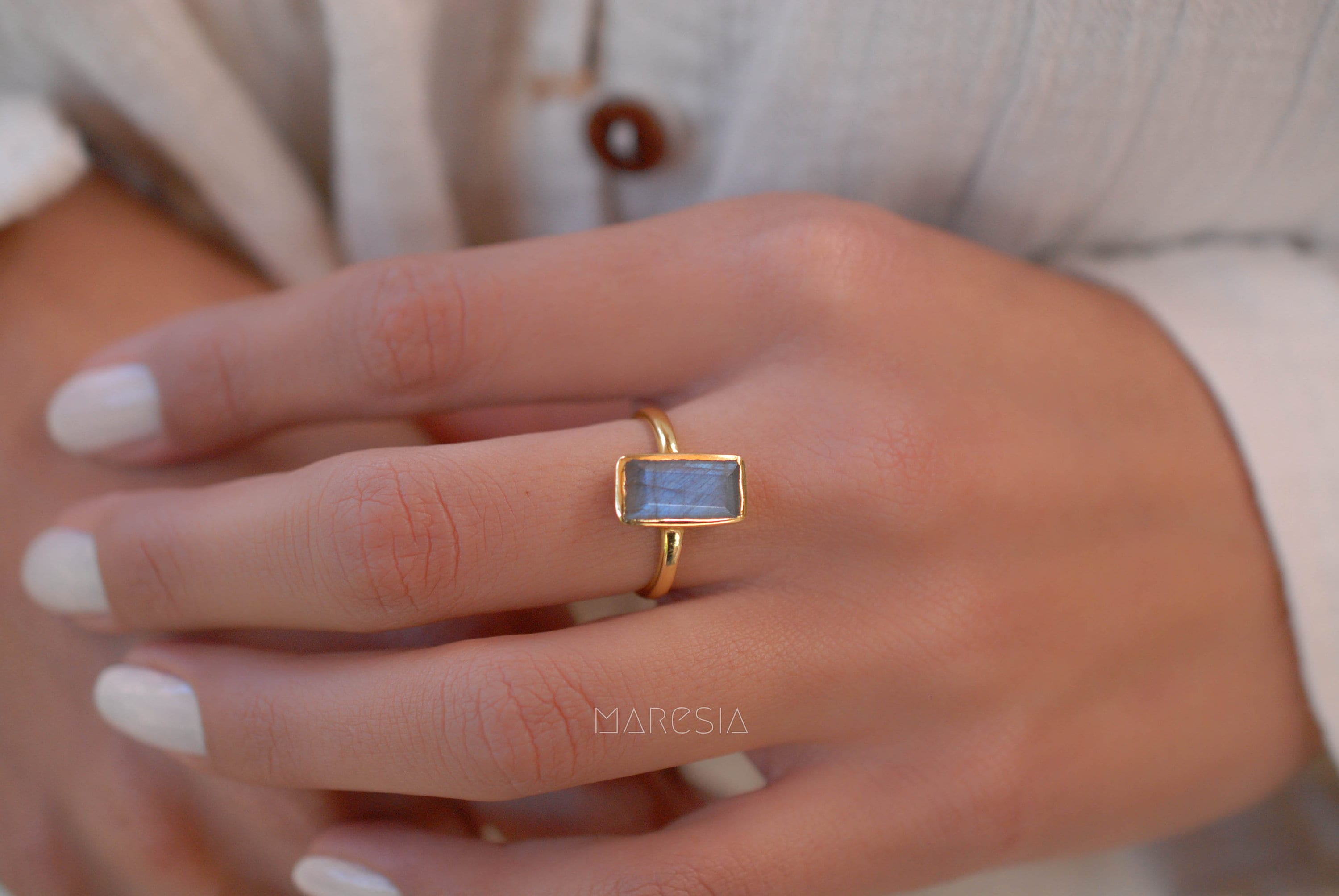 Rainbow Labradorite Ring Rectangular Stone Gemstone - Etsy