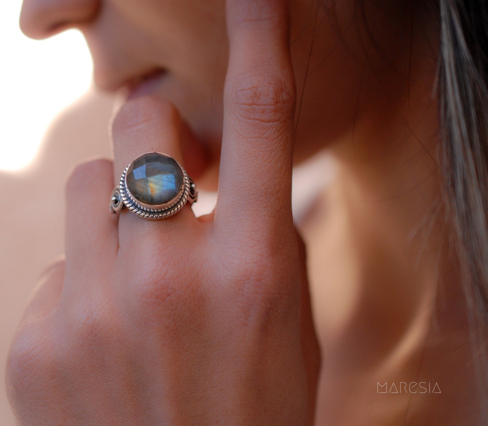 Rainbow Labradorite Round Ring ~ Gemstone ~ Natural ~sterling Silver ...