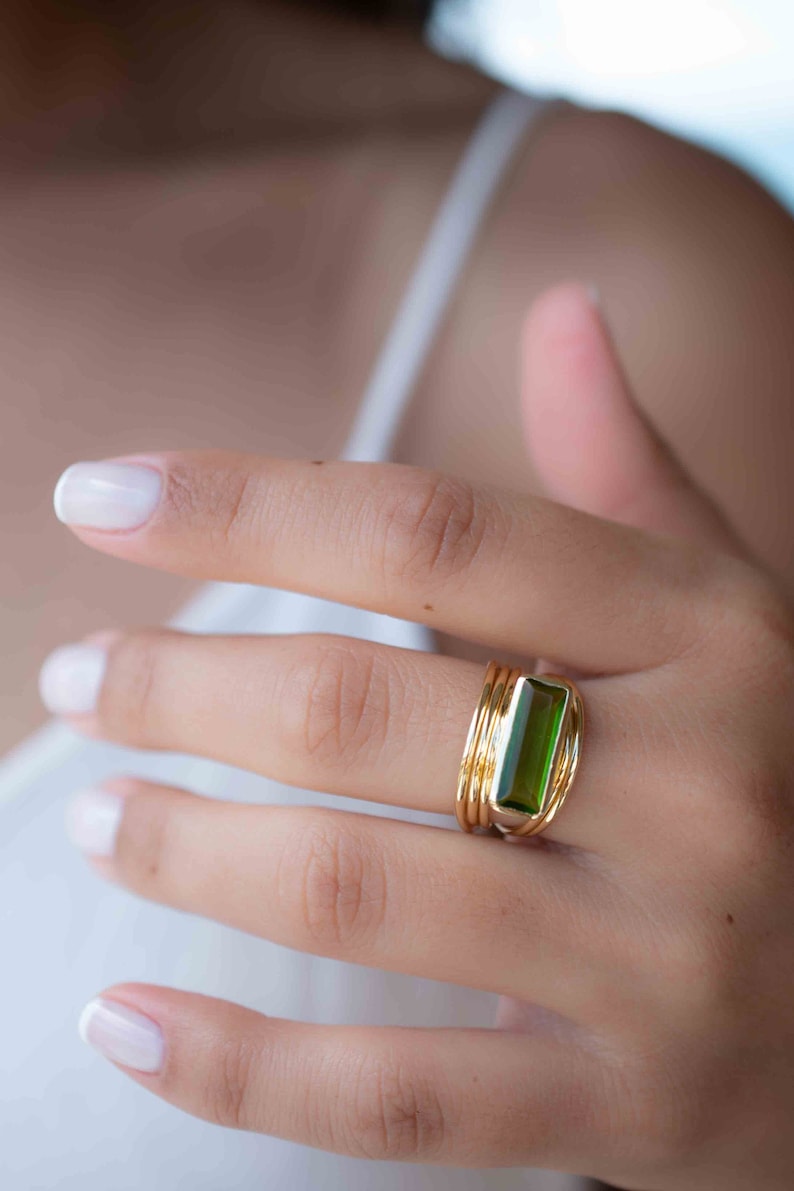 Peridot Hydro Ring Rectangular Stone 18k Gold Plated - Etsy