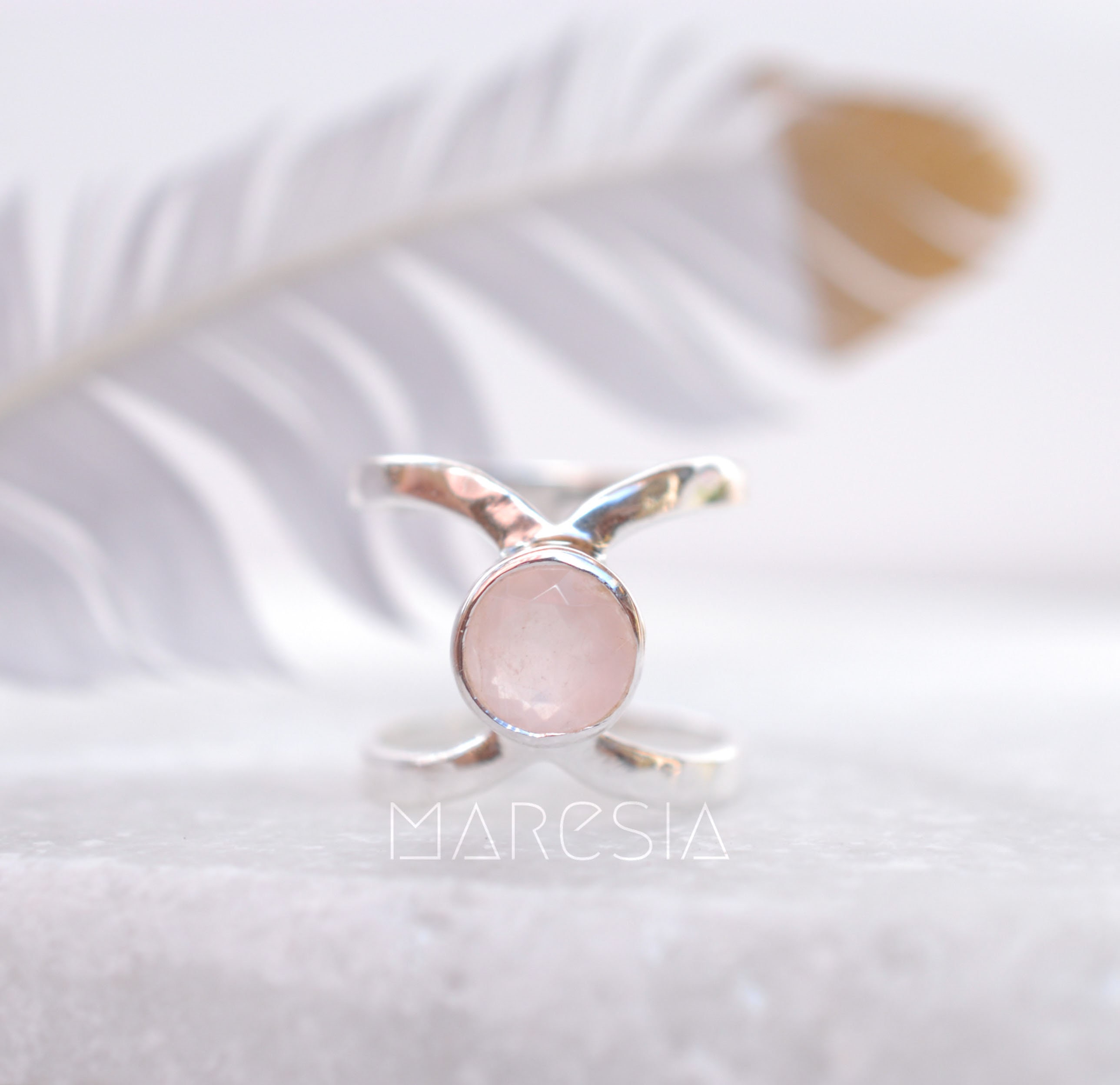 Rose Quartz Ring Double Band Sterling Silver 925 - Etsy