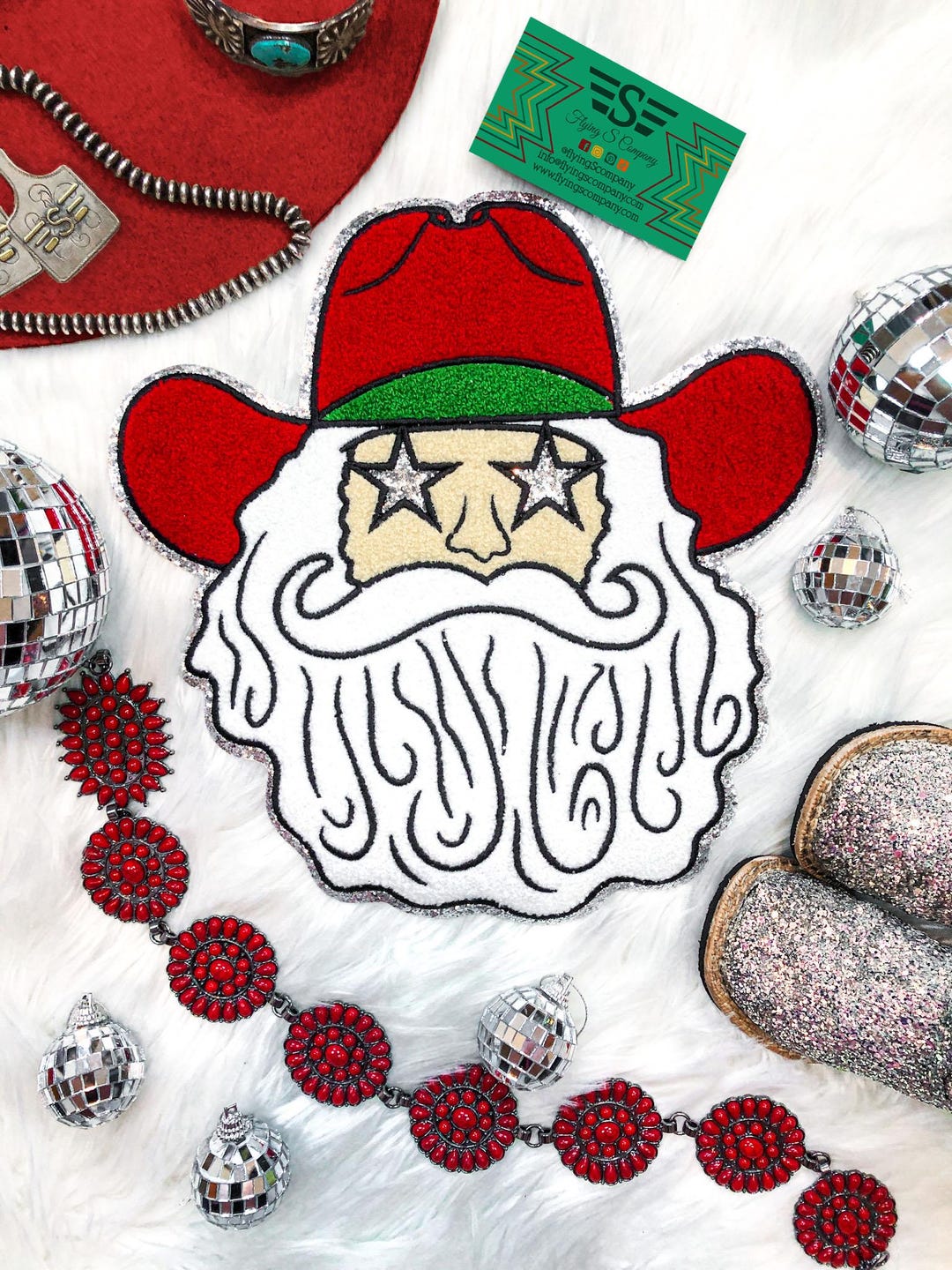 Boujee Cowboy Santa Chenille Patch | Glitter, Sweater, Cowboy ...
