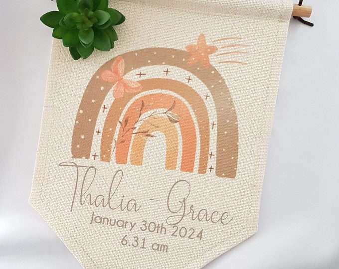 Personalised Rainbow Pennant Flag, Boho Nursery Decor, Bedroom Decor ...