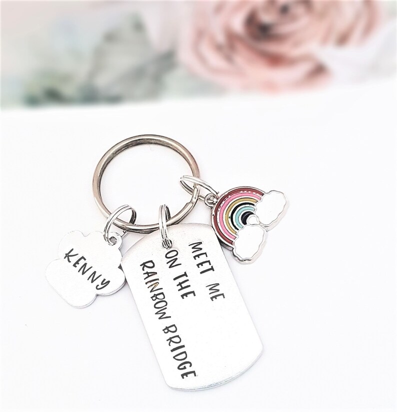 Meet me on the Rainbow bridge keyring hand stamped keyring | Etsy