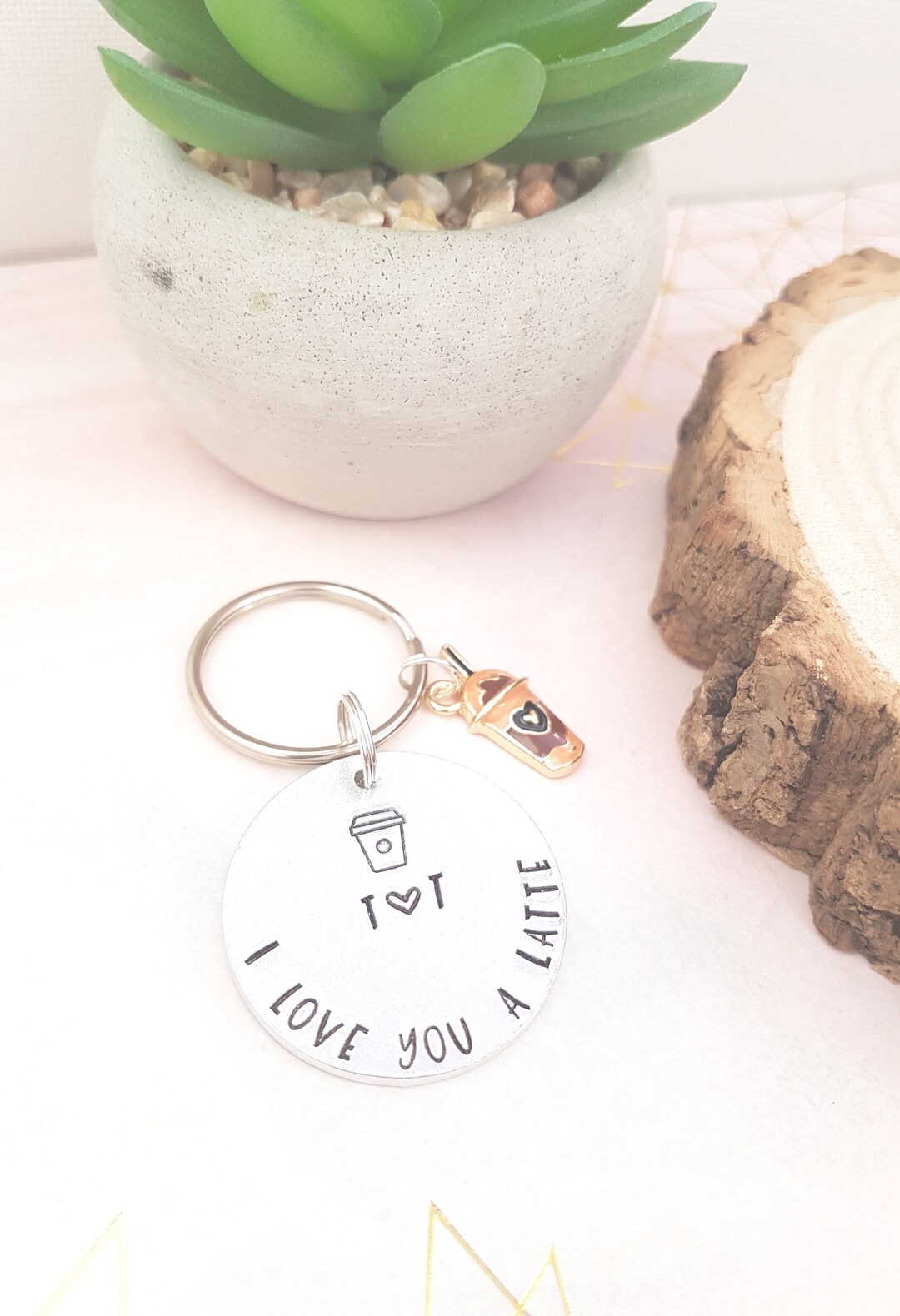 Hand Stamped Coffee Keyring, Coffee Keyring, Coffee Bag Charm, I Love ...