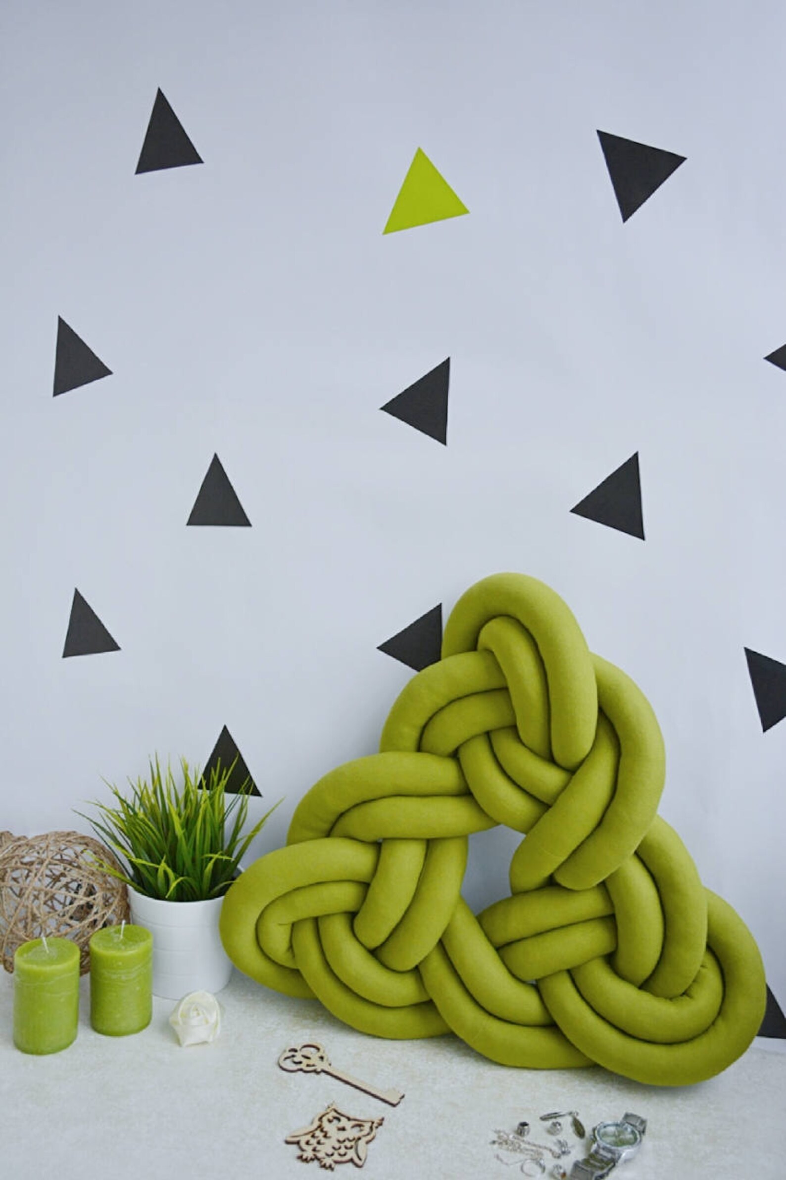 TRIANGULAR PILLOW knot pillow in geometric style | Etsy