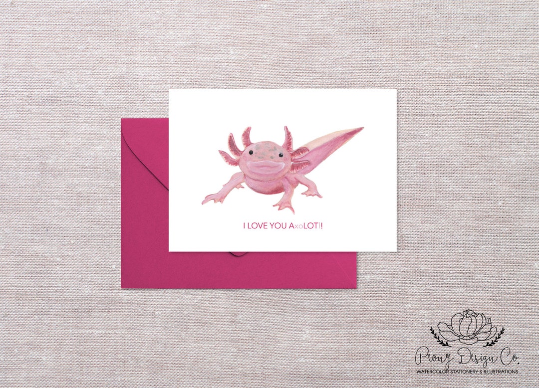 NEW I LOVE YOU Axolotl Greeting Card, Watercolor Stationery, Folded ...