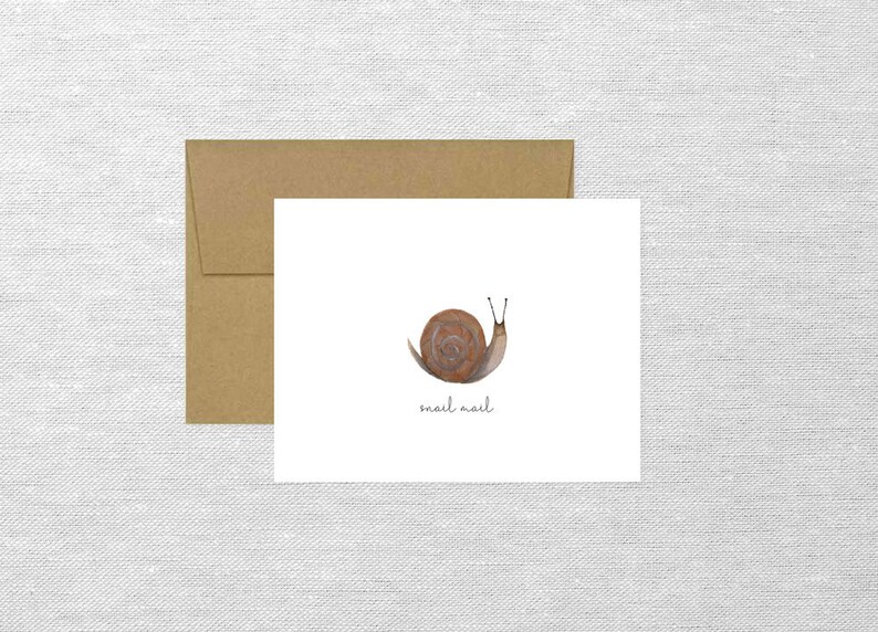 Snail "snail Mail" Greeting Card, Watercolor Stationery, Folded Note ...