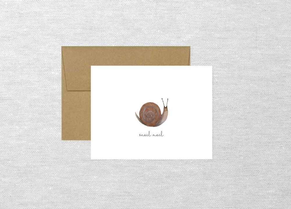 Snail "snail Mail" Greeting Card, Watercolor Stationery, Folded Note ...