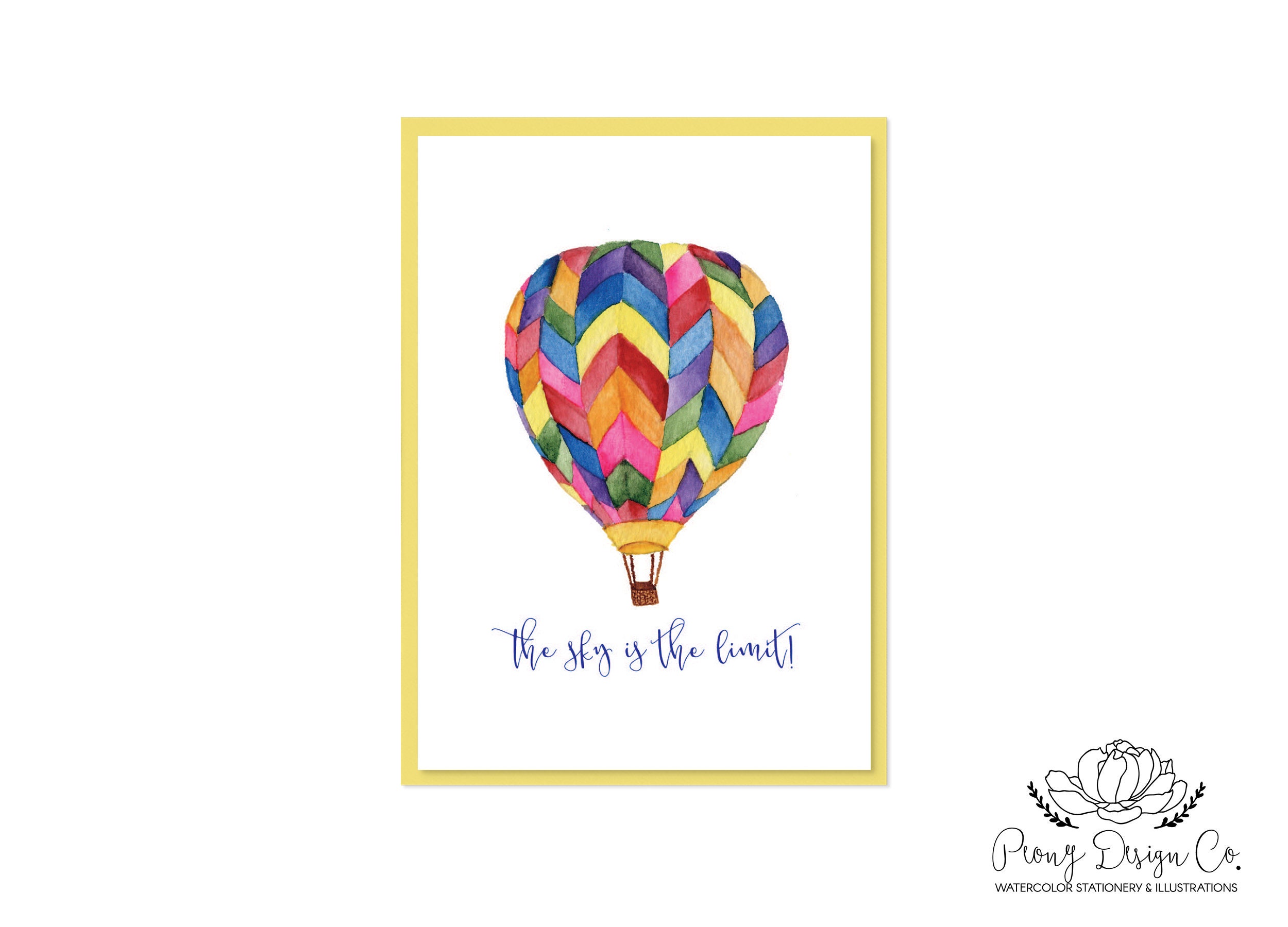 The Sky is the Limit Hot Air Balloon Greeting Card, Watercolor ...