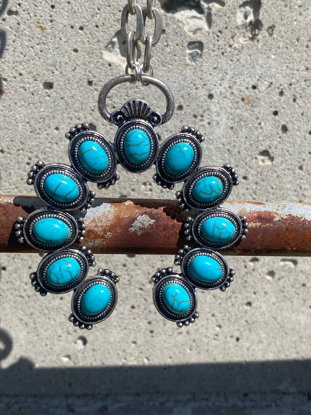 New Squash Blossom Necklace || Turquoise || Silver Chain - Etsy