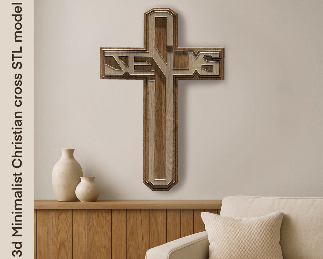 Jesus Cross 3D STL for CNC | Christian Wall Decor | Religious Wooden ...
