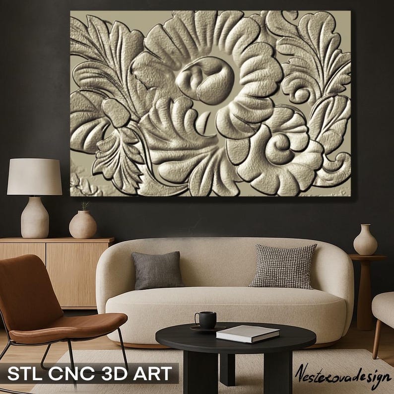 Floral Wall Panel STL File – 3D CNC Relief Texture for Elegant Decor ...
