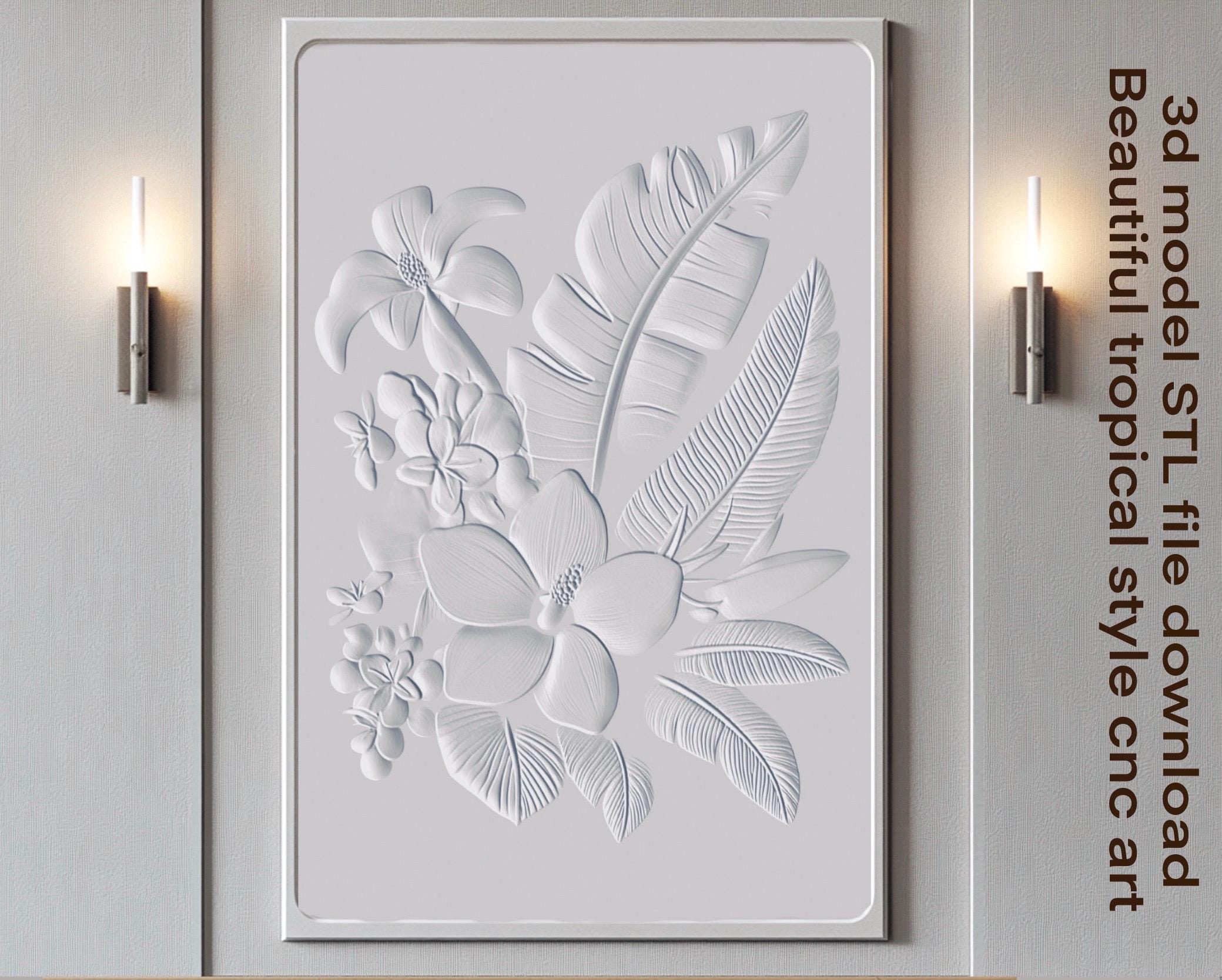 Tropical Leaf Wall Panel STL File – 3D CNC Relief Texture for Modern ...