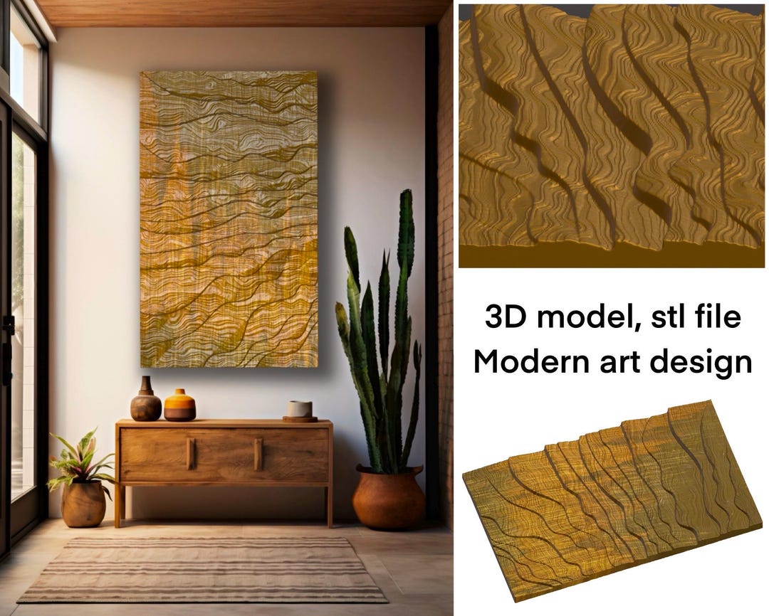 Wavy Wooden Panel 3D Model STL File for CNC and 3D Printing, CNC Wood ...
