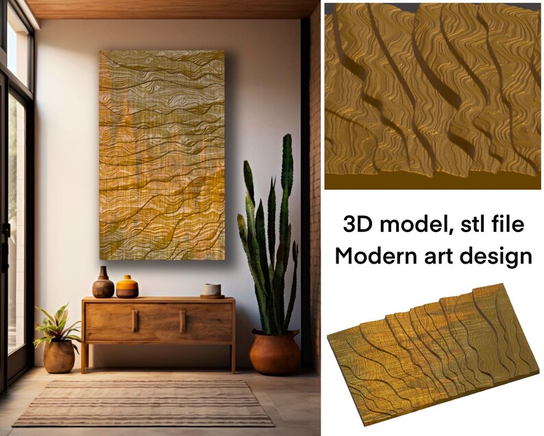 Wavy Wooden Panel 3D Model STL File for CNC and 3D Printing, CNC Wood ...