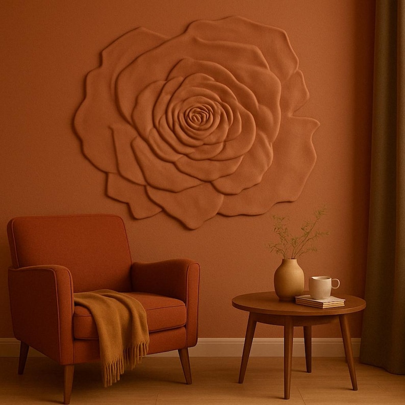 Rose Floral Wall Panel STL for CNC Router – 3D Flower Bas Relief Wall ...