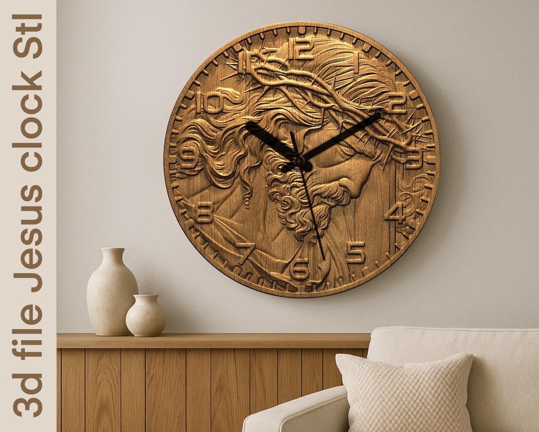 Jesus Christ 3D Clock STL for CNC | Sacred Heart Christian Wall Decor ...