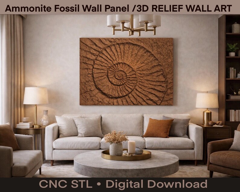 Ammonite Spiral Fossil 3D Wall Panel STL CNC File, Geological Relief ...
