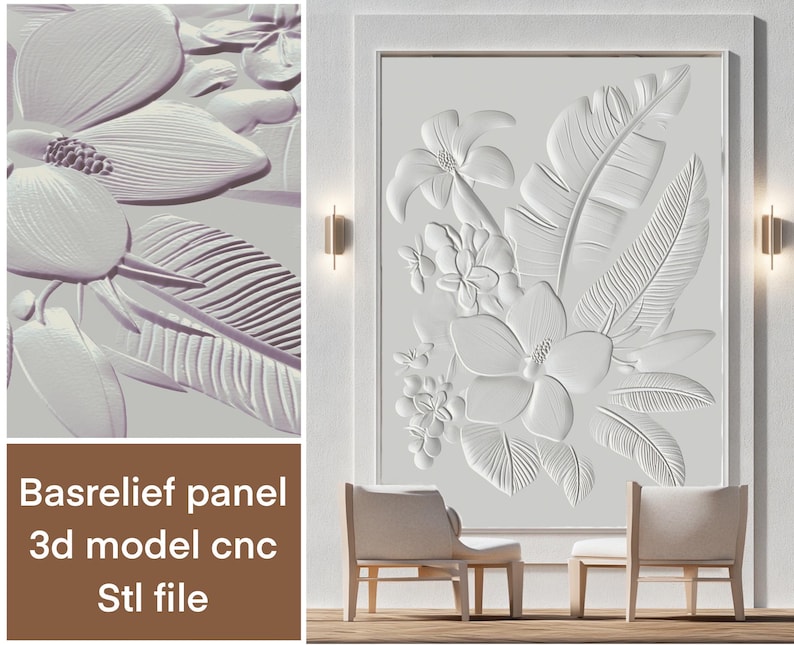 Tropical Leaf Wall Panel STL File – 3D CNC Relief Texture for Modern ...