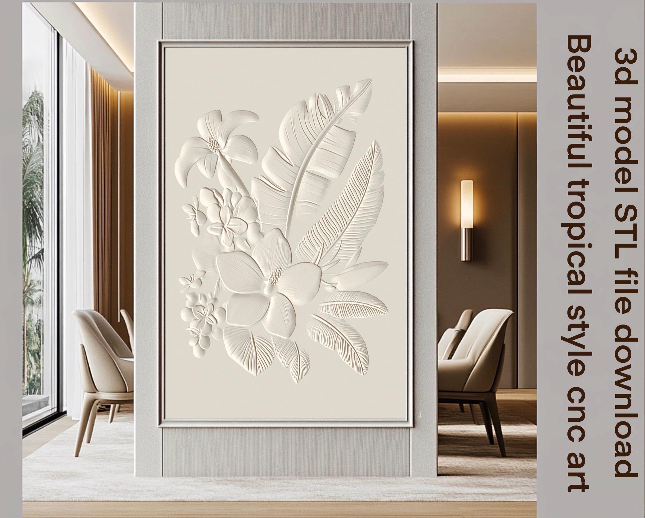 Tropical Leaf Wall Panel STL File – 3D CNC Relief Texture for Modern ...