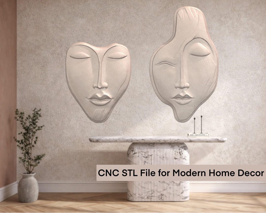 Abstract Two Faces Relief CNC STL File, Minimalist Human Face 3D Wall ...