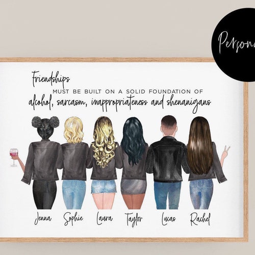Friendship Print Best Friend Gift for Her Five Friends Gift - Etsy