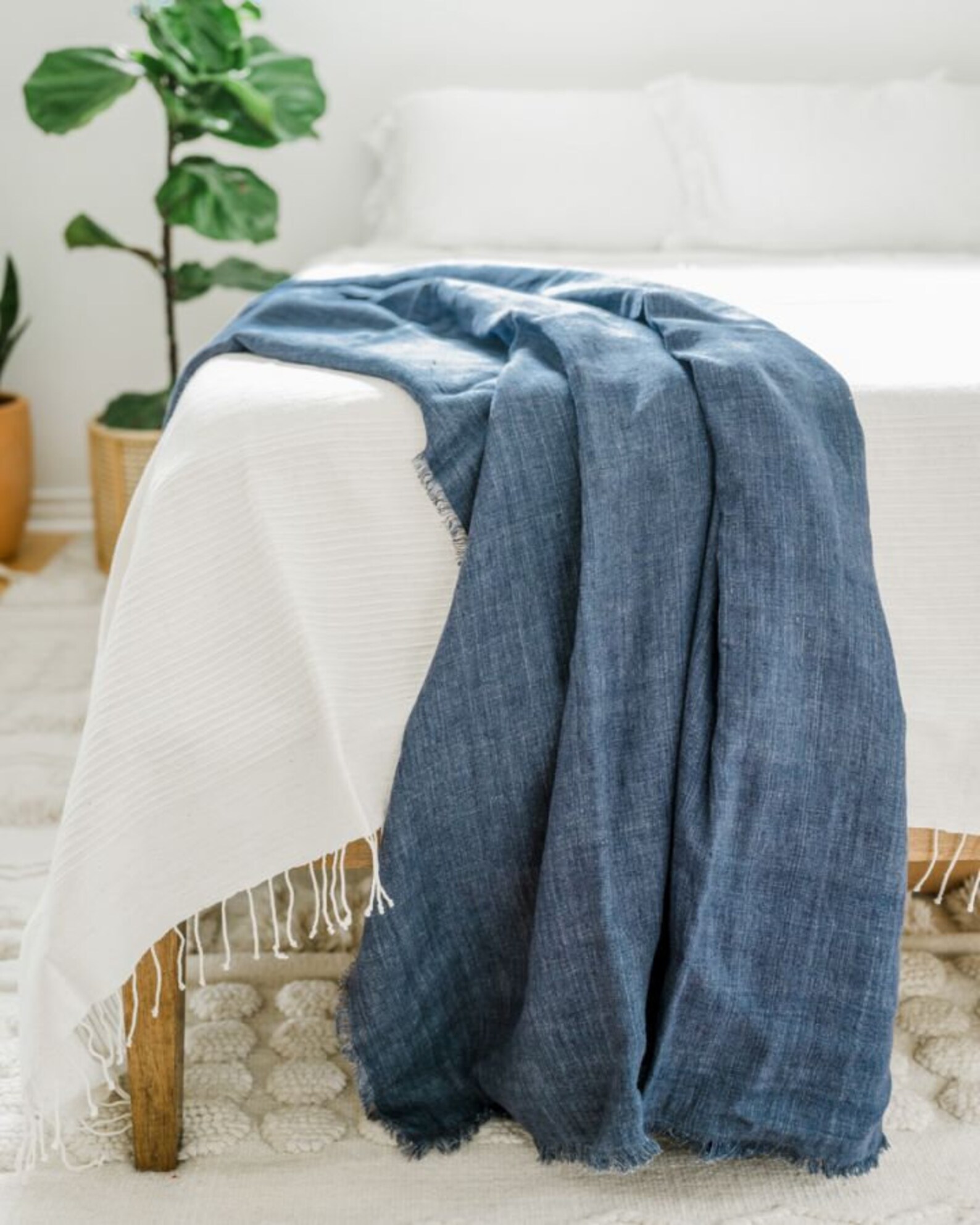 NAVY BLUE LINEN Throw Blanket // Stone Washed & Handwoven in - Etsy