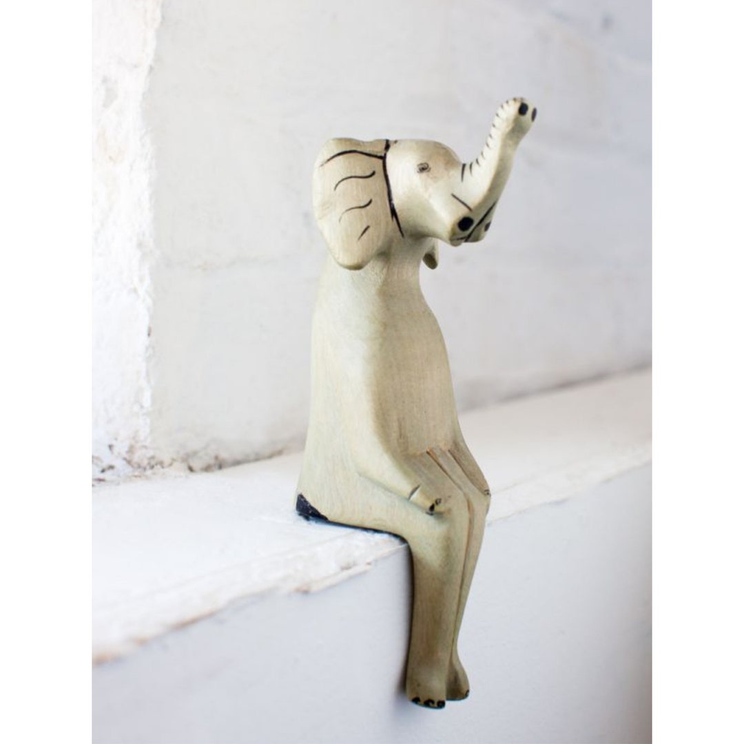 Hand Carved Elephant Shelf Sitter - Etsy
