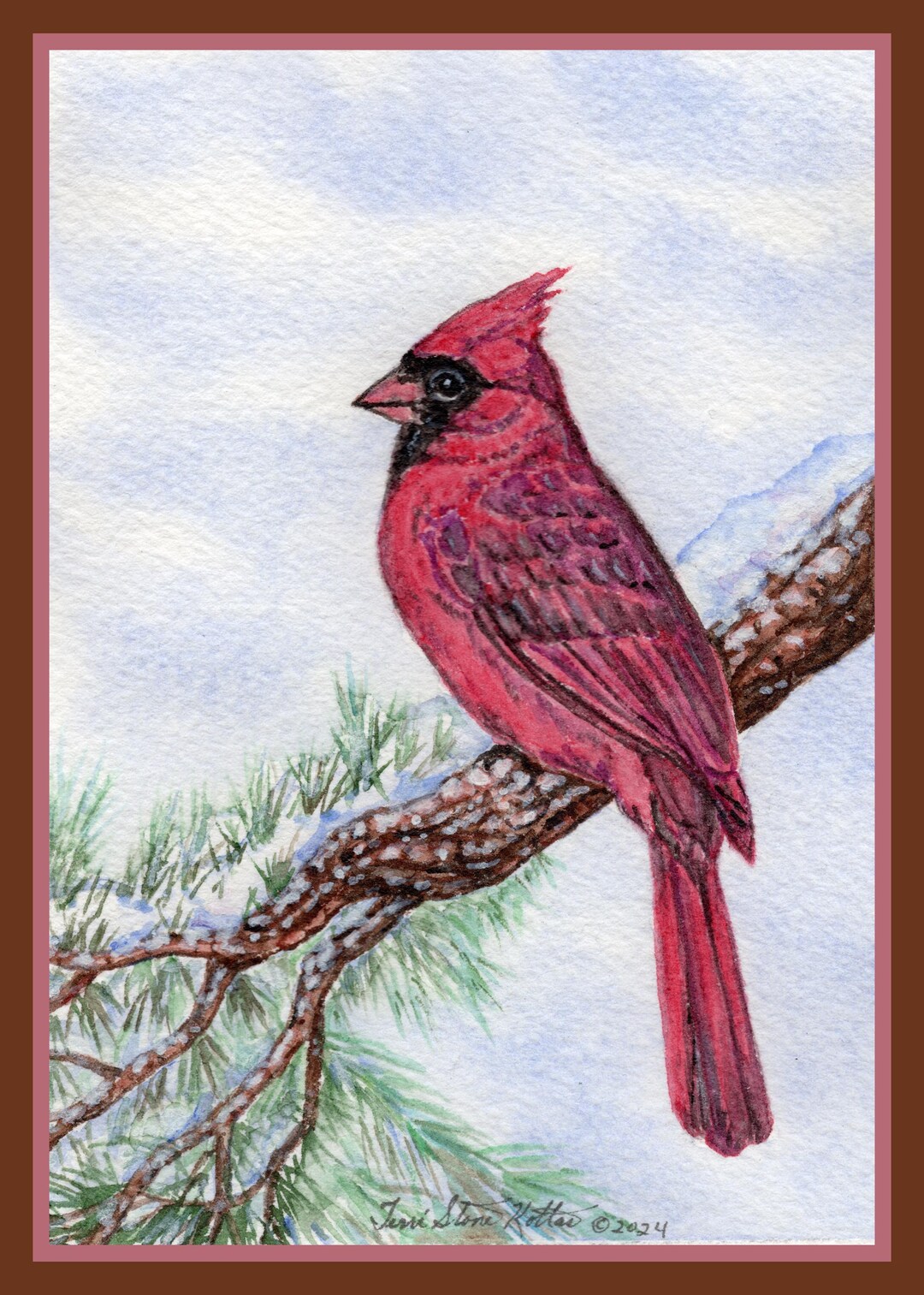Northern Cardinal (box of 5ea- Greeting Cards Size 5x7 Inches 1/2-fold ...