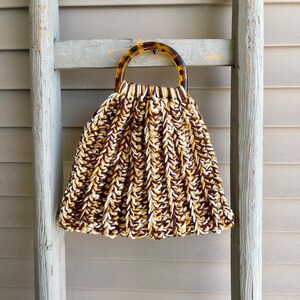 Crochet Yarn Handbag: Tortoiseshell Handle Clutch Purse - Etsy