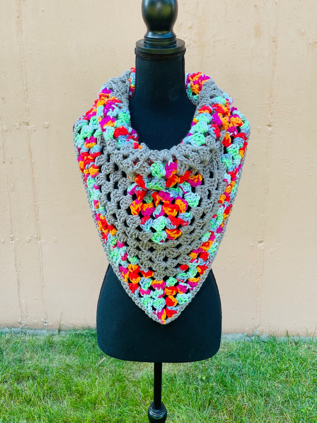 Crochet Rainbow Scarf, Triangle Shawl Wrap, Cowl Scarf, Knit Neck ...