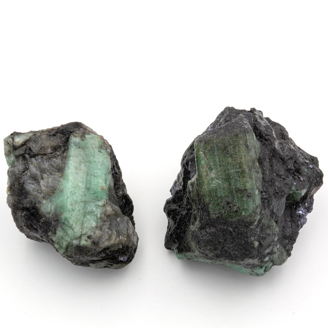 Two Raw Emeralds of 90 and 153 Grams With a Quartz and Mica Matrix. - Etsy
