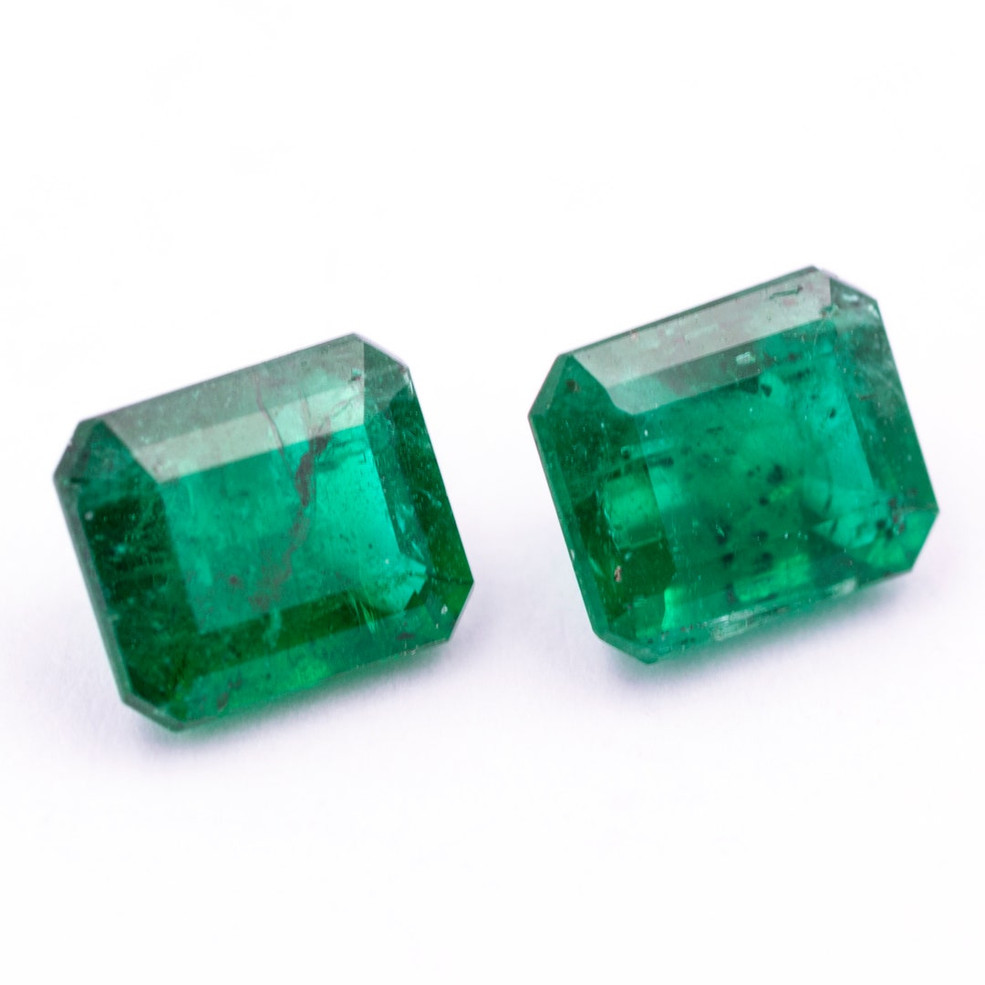Pair of 1.64 Carat Natural Emeralds. Rectangular Emerald Cut. Origin ...