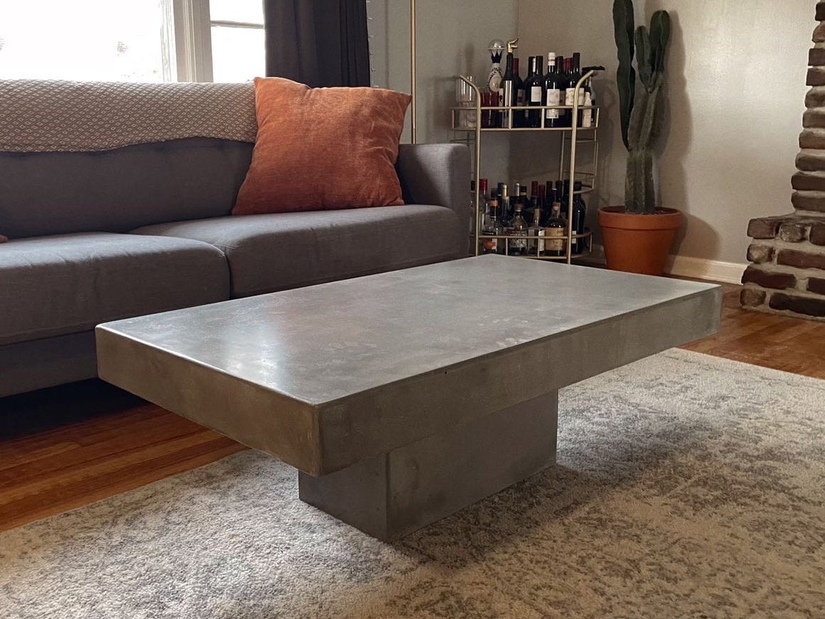 Rectangle Concrete Coffee Table Pedestal Style Etsy