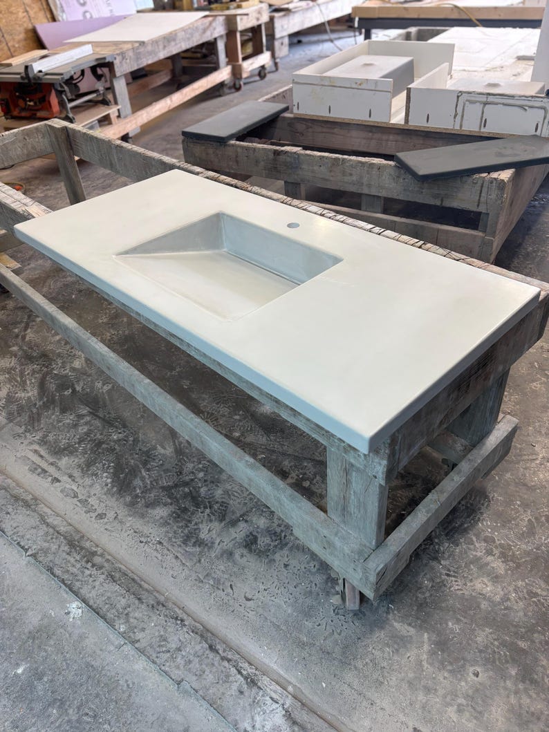 Concrete Sink Ramp Slope Medium Basin Integrated in Countertop Vanity ...