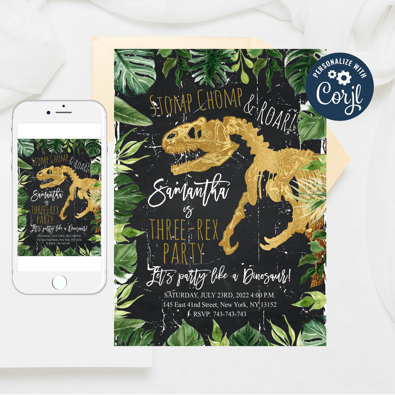 Editable Dino T-rex Invitation Black Three-rex Dinosaur | Etsy