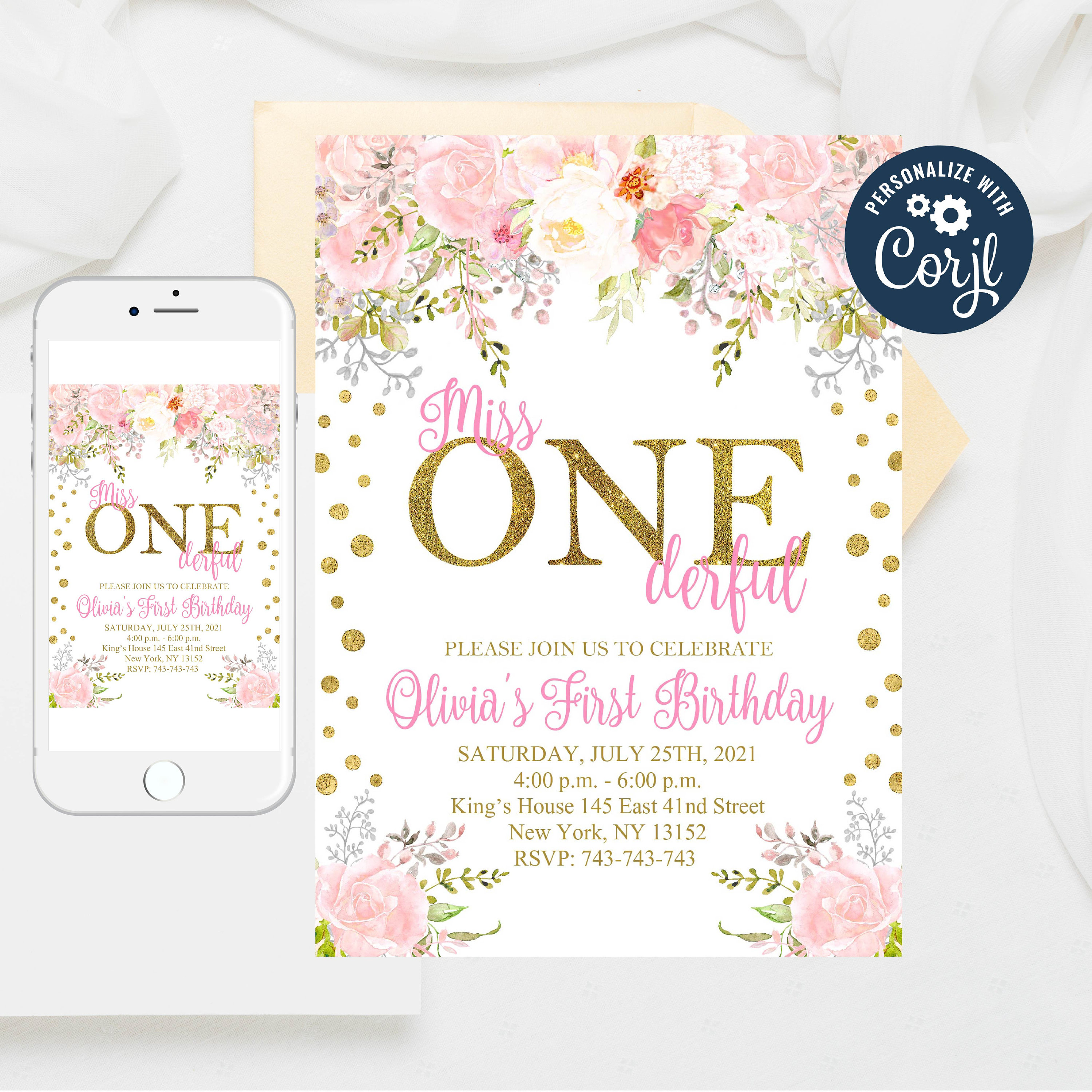 Editable First Birthday Invitation Template Little Miss | Etsy