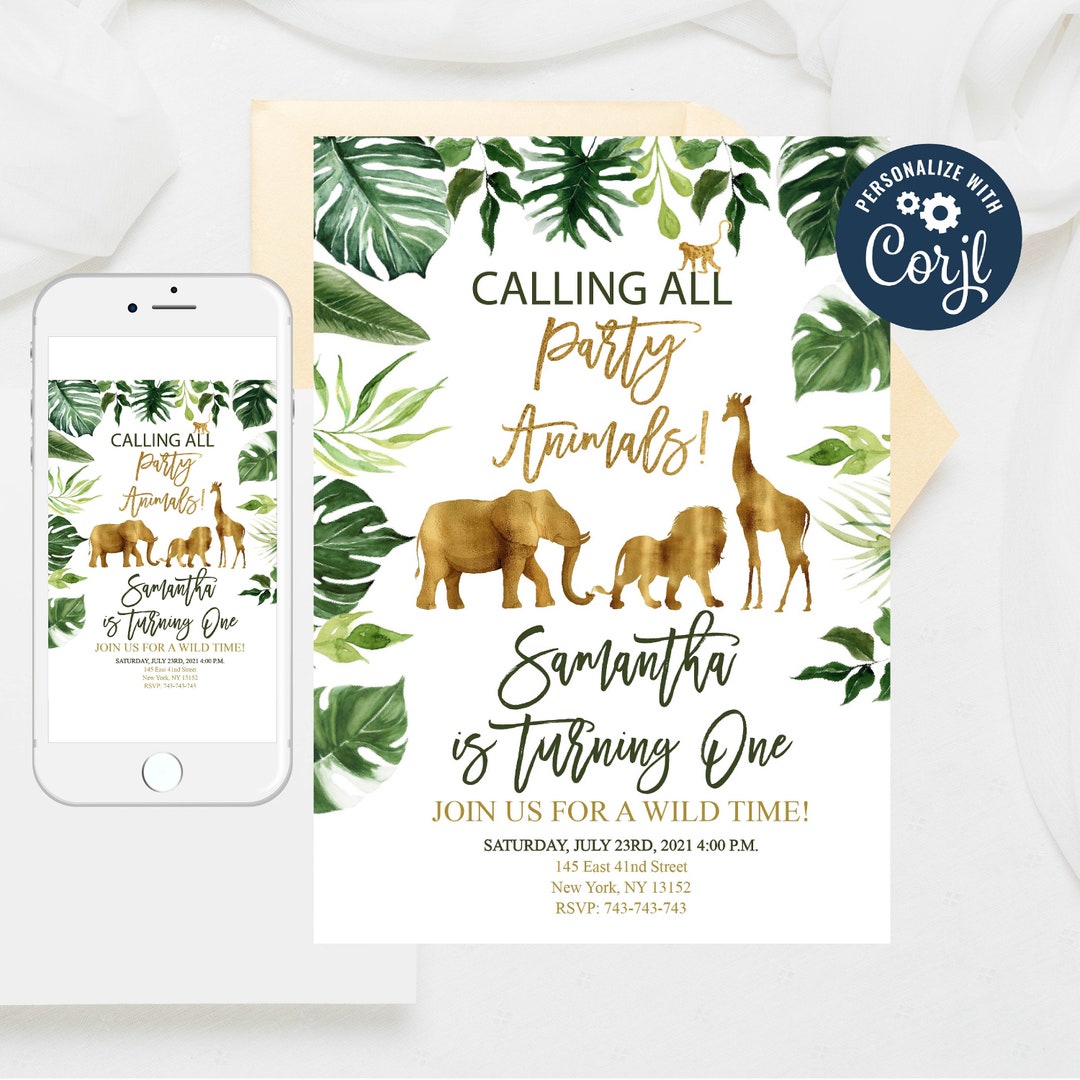 Editable Safari Birthday Invitation, Jungle Birthday Invitation, Party ...
