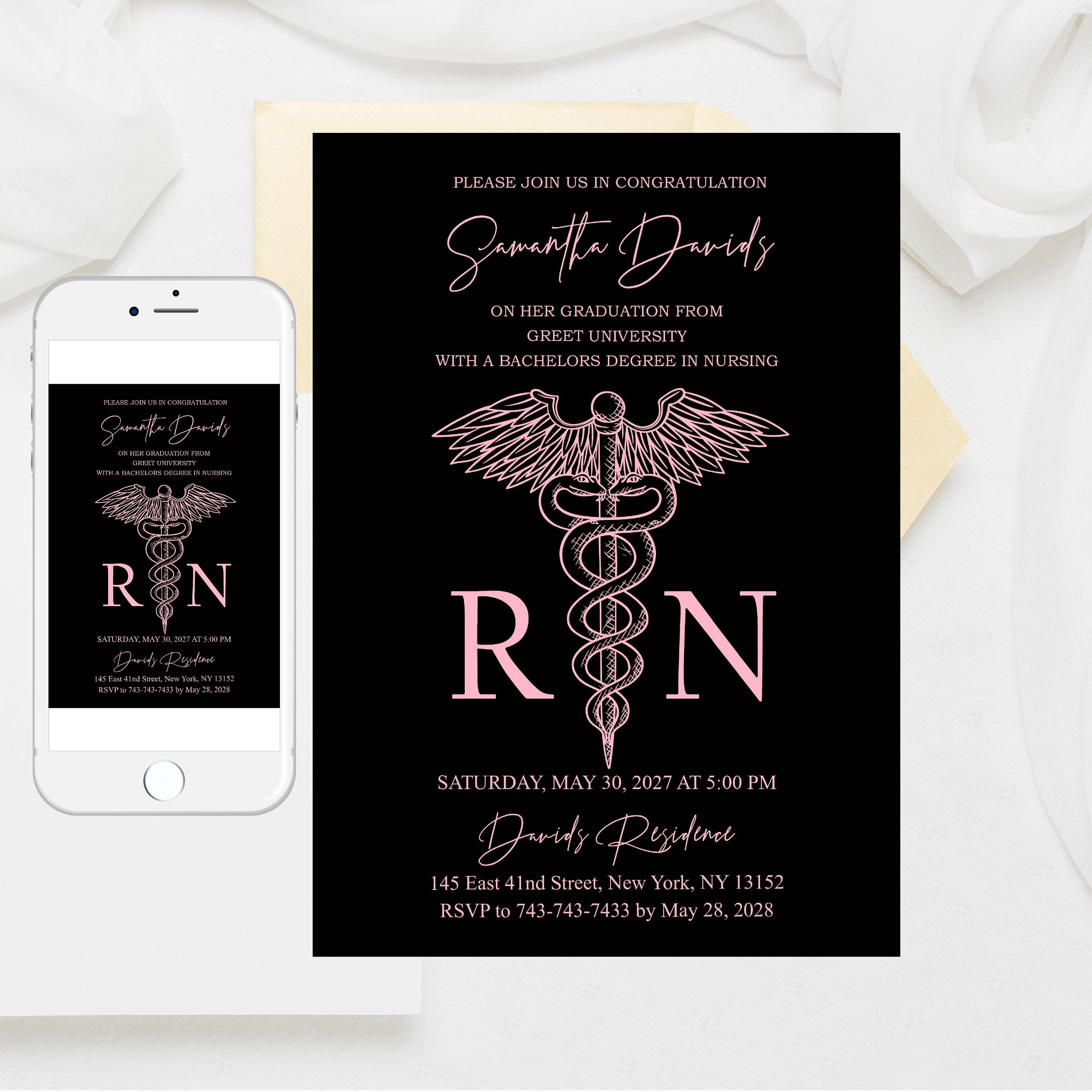 Editable Nursing Graduation Invitation, Licensed Vocational Nurse ...