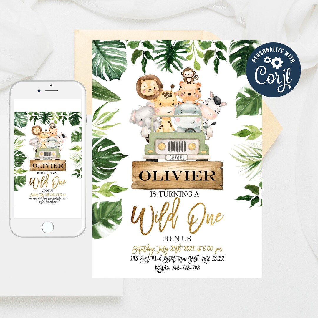 Editable Wild One Birthday Boy Invitation, Safari Party Invitation ...