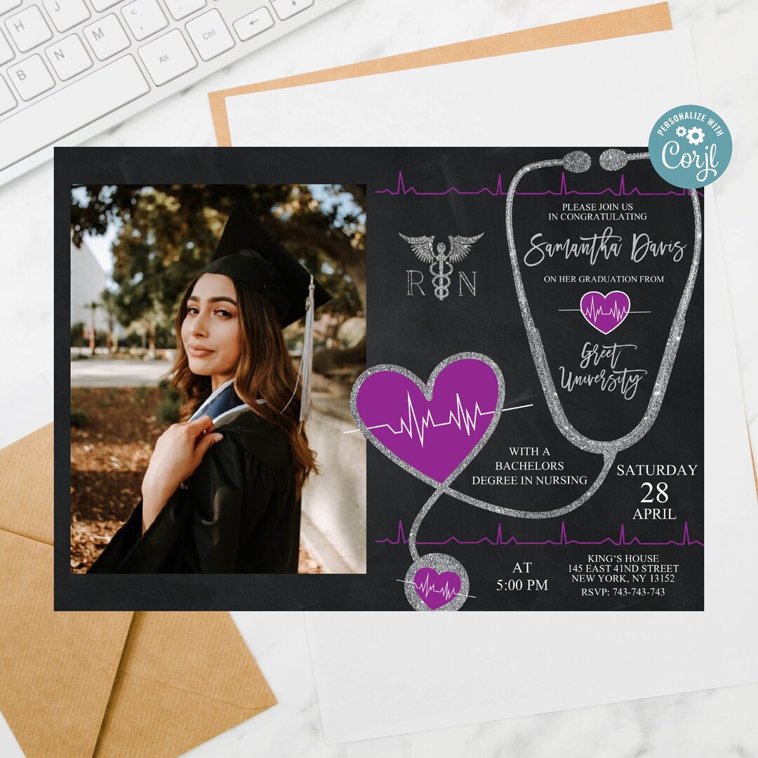 Editable Nursing School Graduation Announcement: RN Photo Invitation - Etsy