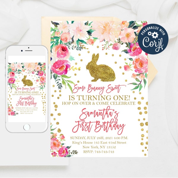 Bunny Birthday Invitation - Etsy