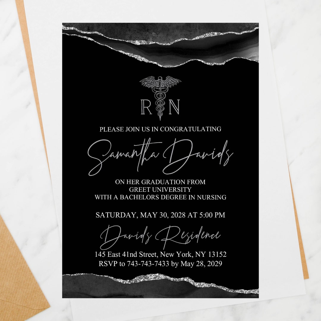Editable Nursing Graduation School Announcement Invitation, Medical ...