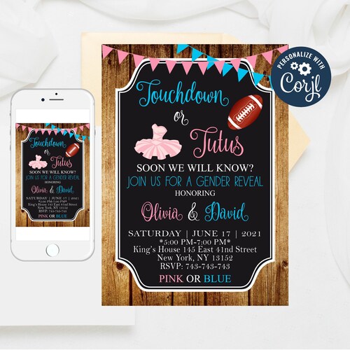 Editable Touchdown or Tutus Gender Reveal Invite Touchdowns - Etsy Editable Touchdown or Tutus Gender Reveal Invite Touchdowns - Etsy